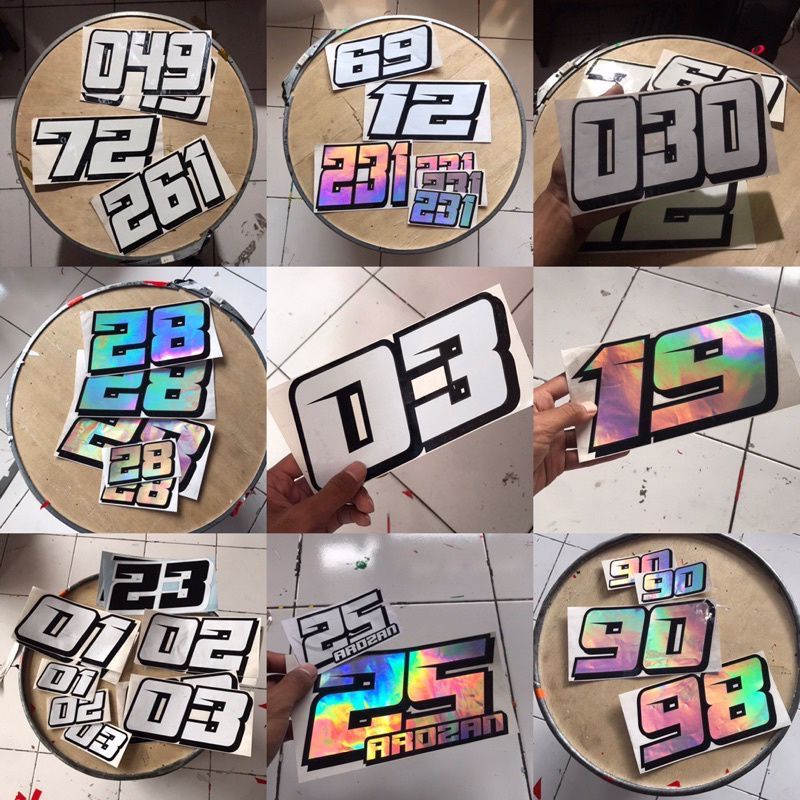 Jual stiker cutting custom angka nama hologram hitam (BISA COD ...