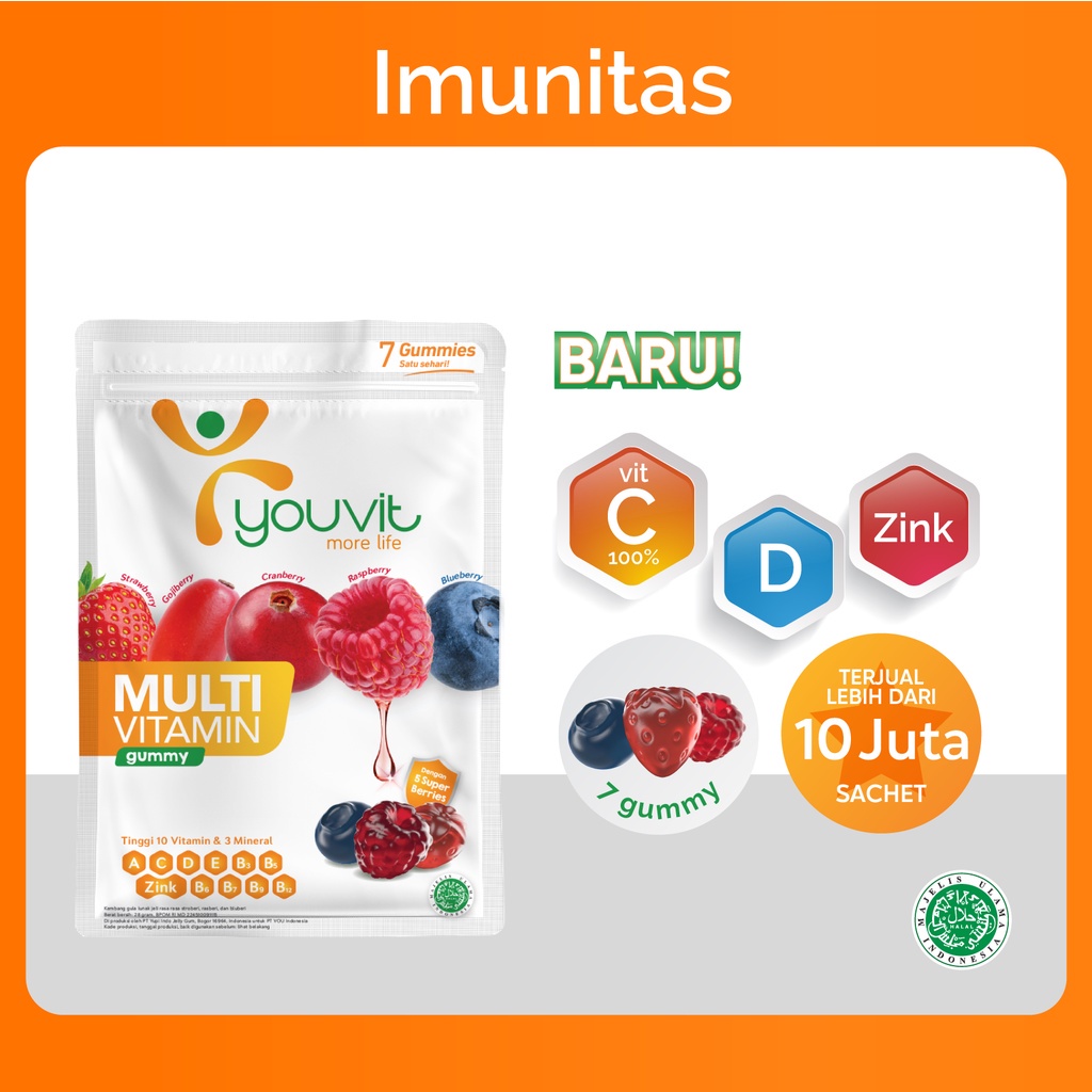 Jual Youvit Multivitamin Dewasa 1 Pouch Vit. C, D, Zink & Superberries (isi 7 gummy) | Shopee ...
