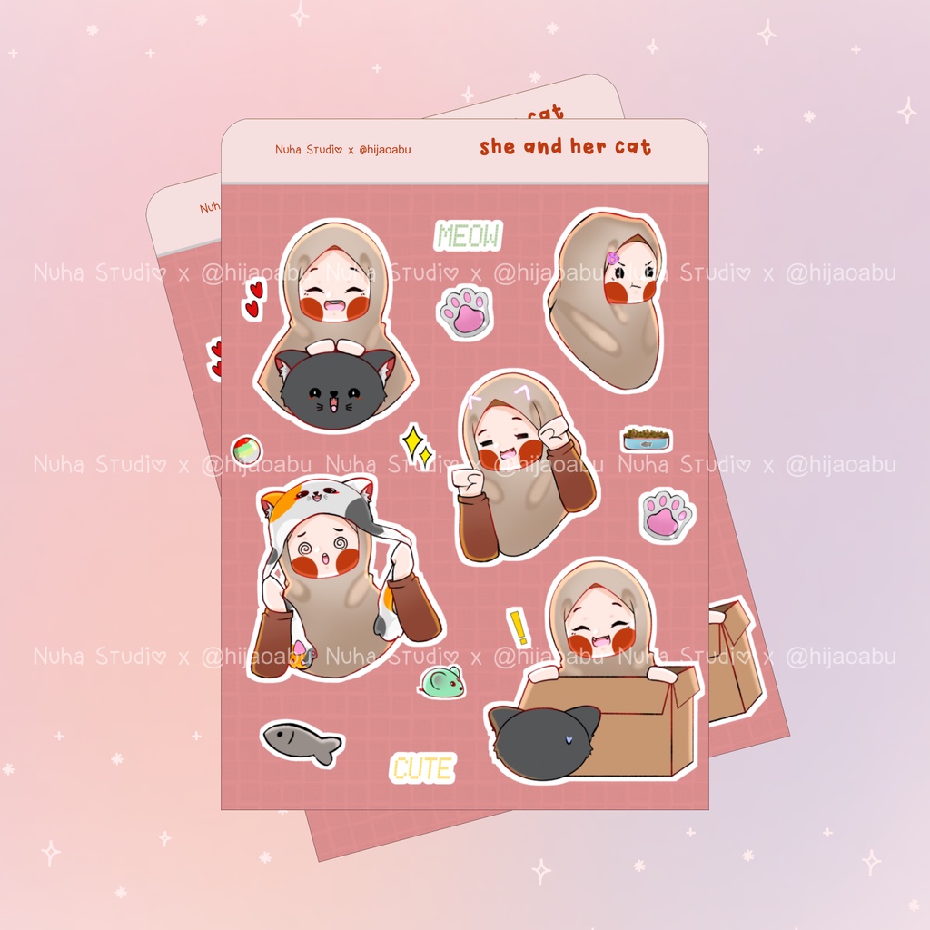 Jual Sticker by hijaoabu | She and her cat Kucing Muslimah | Aesthetic ...