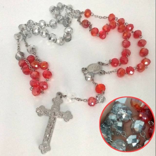 Jual Rosario Merah Putih BLINK BLING SILVER Kristal Ceko 8mm + Lembar ...