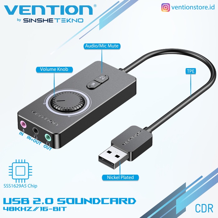 Jual VENTION Sound Card USB 2.0 with Microphone Input and Volume ...