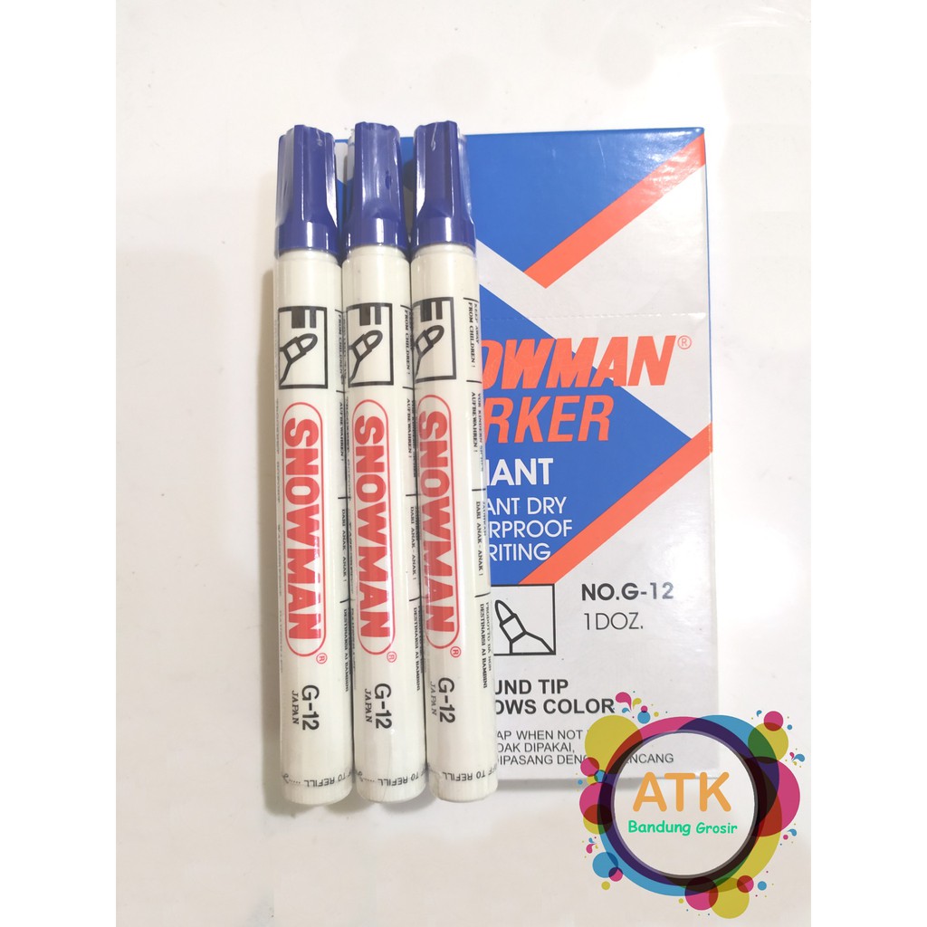 Jual Spidol Permanent Snowman Marker G-12 Warna Hitam Merah Biru Hijau ...