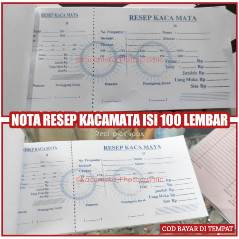 Jual TERMURAH Nota RESEP Pembelian Kacamata Plus Minus Cylinder Frame ...