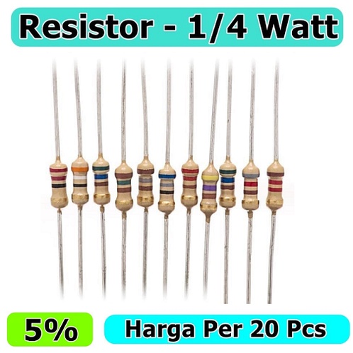 Jual Resistor 1/4 watt Toleransi 5% isi 20 pcs Resistor (0.25 Watt) Metal Film Semua Ukuran ...