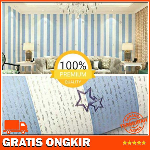 Jual WALLPAPER STICKER DINDING BIRU GARIS PUTIH BERBINTANG KEREN MODERN ...