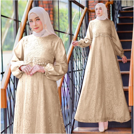Jual Gamis Queenza Baju Muslim Wanita Jumbo Gamis Brukat Tile Remaja Dewasa Premium Fashion ...