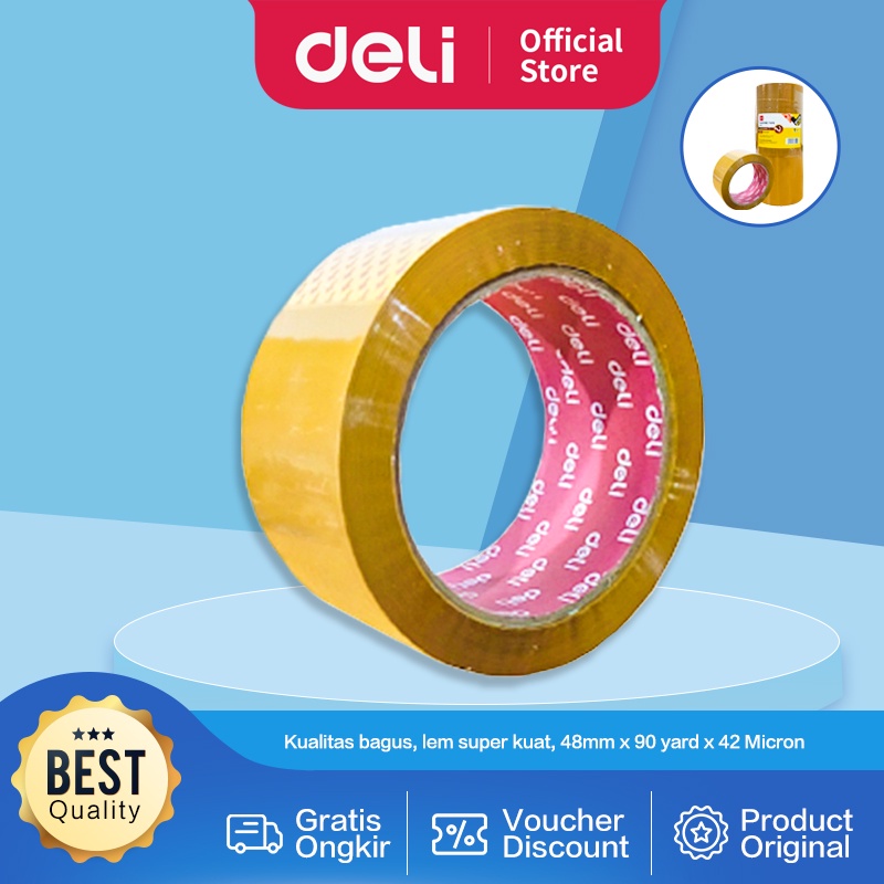 Jual Deli Packing Tape / Lakban Isolasi Coklat 48mm x 90 Yard x 42 ...