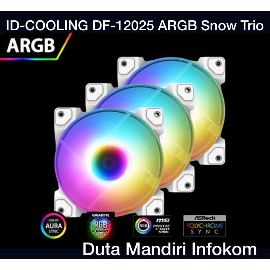 Jual ID Cooling DF-12025 ARGB Snow Trio - 120mm Cooling Fan PWM Gaming Case | Shopee Indonesia