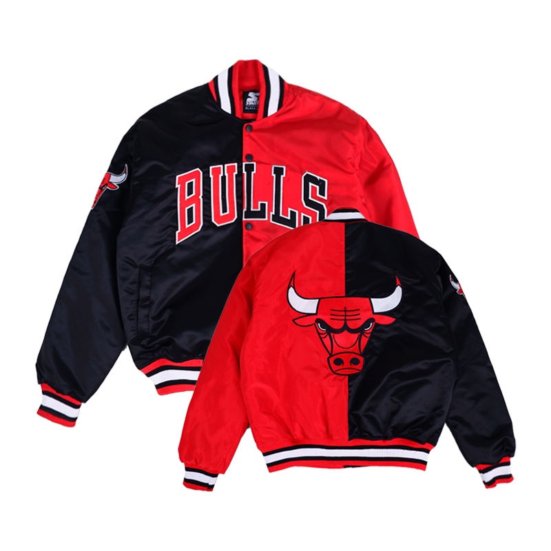 Jual VARSITY JACKET BULLS DEVIL TWO TONE BLACK RED BIG LOGO IN BEHIND ...