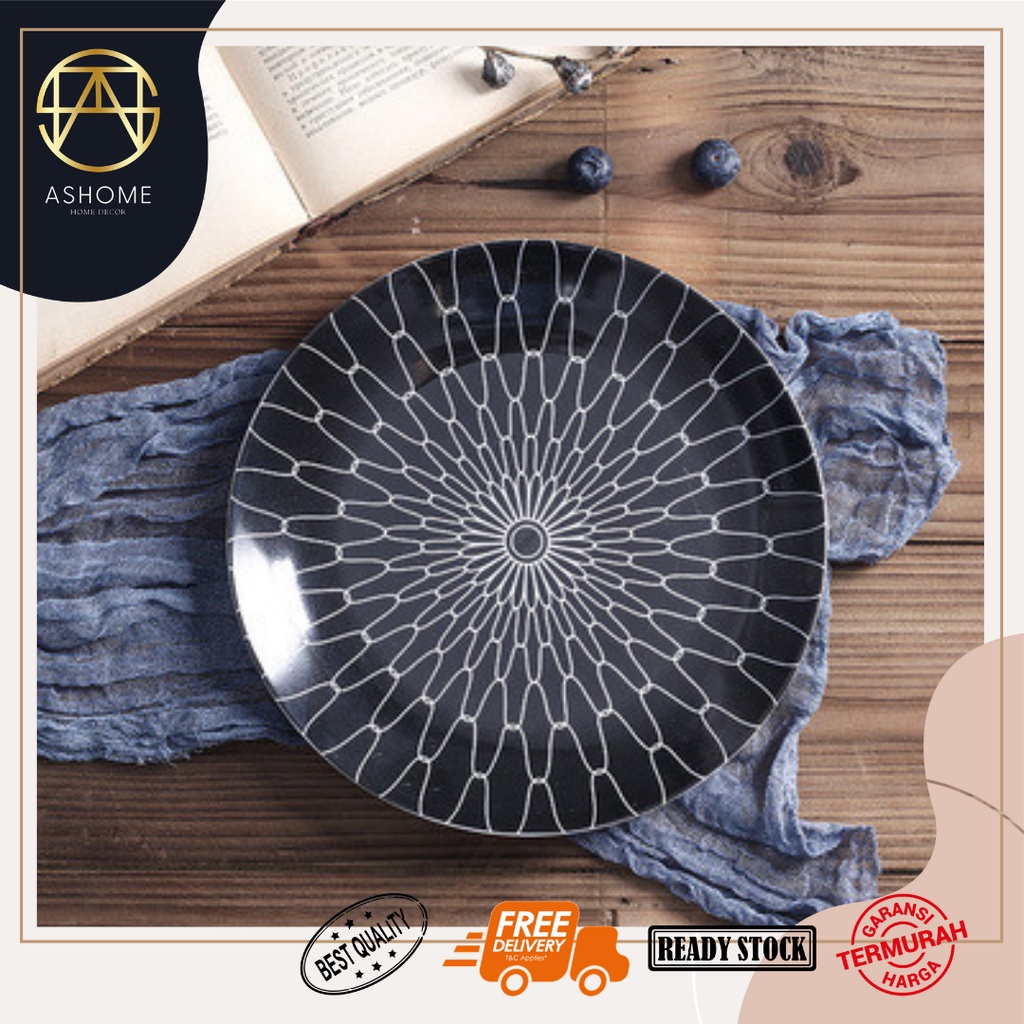 Jual ASHOME Piring Linea Collection Motif Black Grid / Piring Makan ...