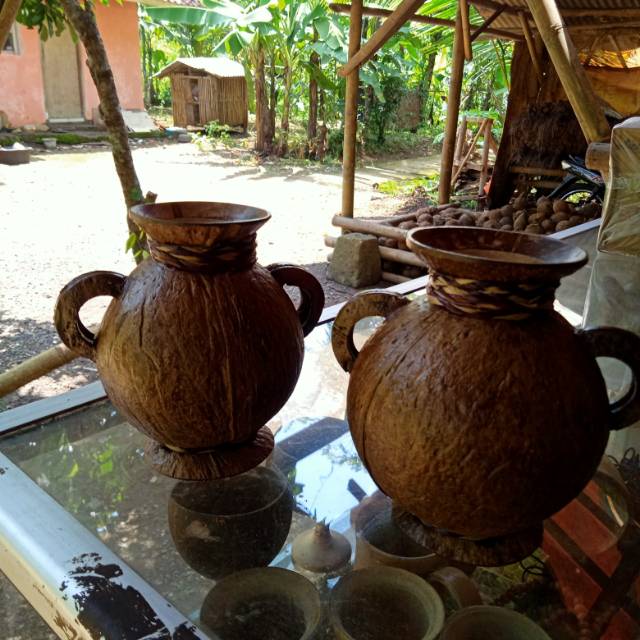 Jual Vas atau pot bunga dari batok kelapa etnik Natural alami dan jadul ...