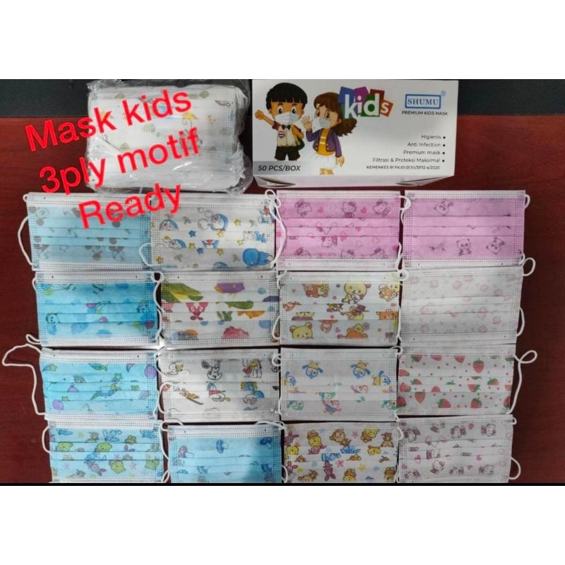 Jual Masker Anak 3 ply / Masker Kids 3 ply Earloop Motif (50pcs ...