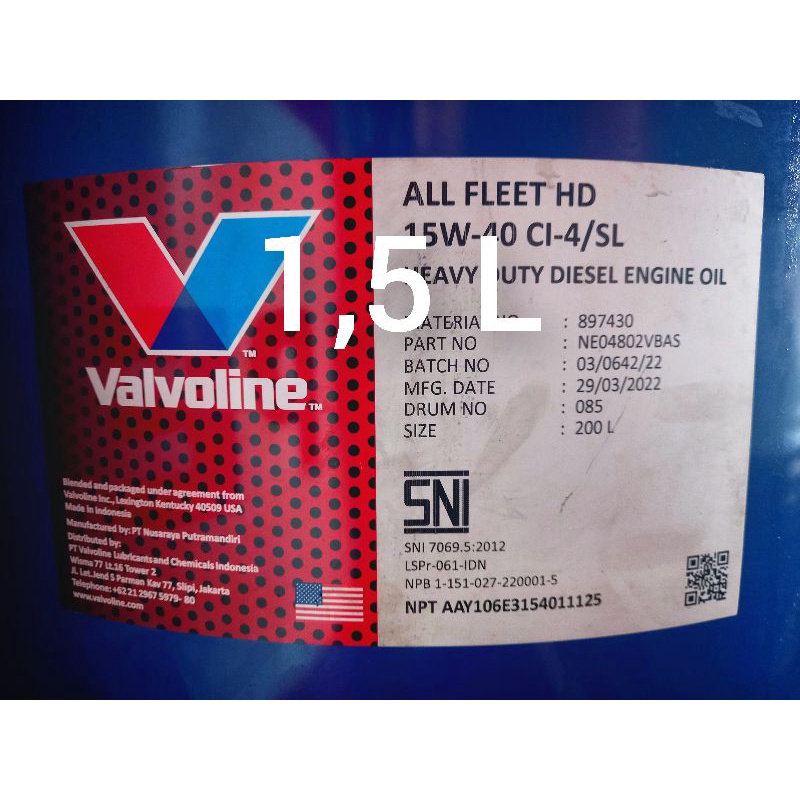 Jual VALVOLINE ALL FLEET 15W-40 API CI-4/SL ECERAN / CURAH / REPACK ...