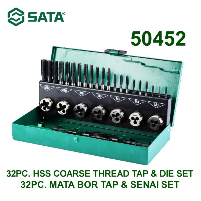 Jual SATA 50452 Mata Bor Tap Senai 32 Pcs Hss Coarse Thread Tap & Die ...