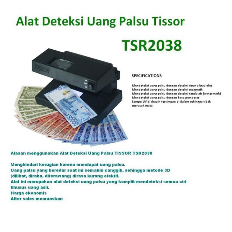Jual TISSOR PENDETEKSI UANG PALSU TSR 2038 UV MAGNETIC WATERMARK DETECTION | Shopee Indonesia