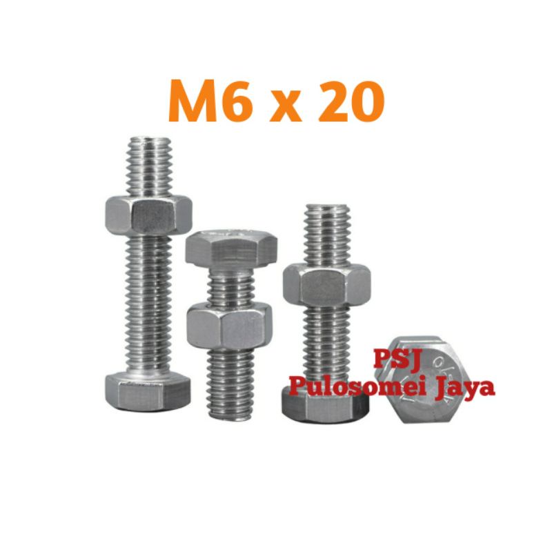 Jual Baut Mur Hex Besi Galvanis M6 x 20 mm | Shopee Indonesia