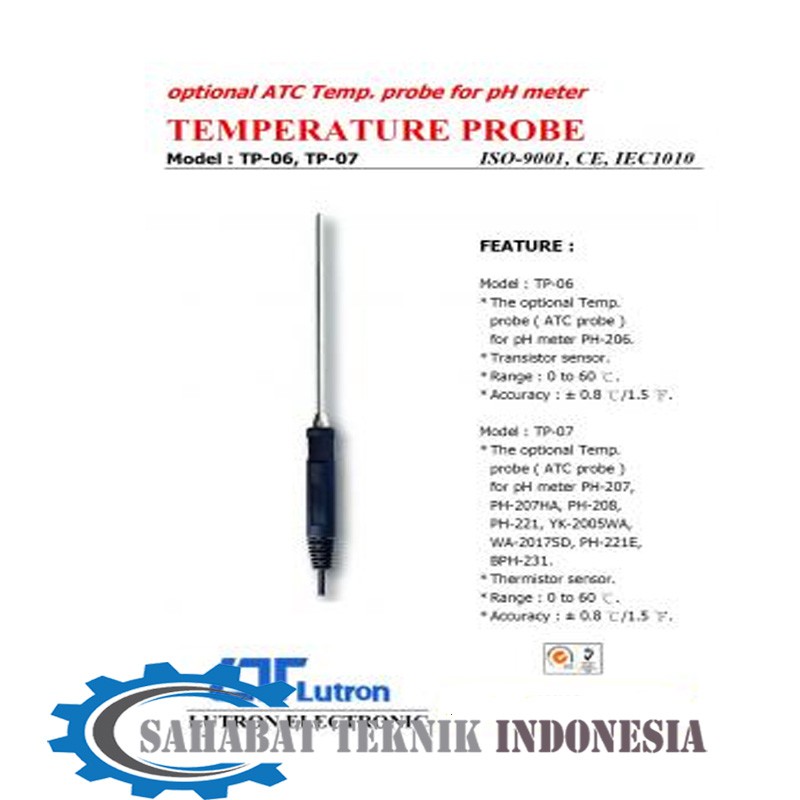 Jual JUAL ATC Temperature Probe LUTRON TP-07 for PH Meter | Shopee ...