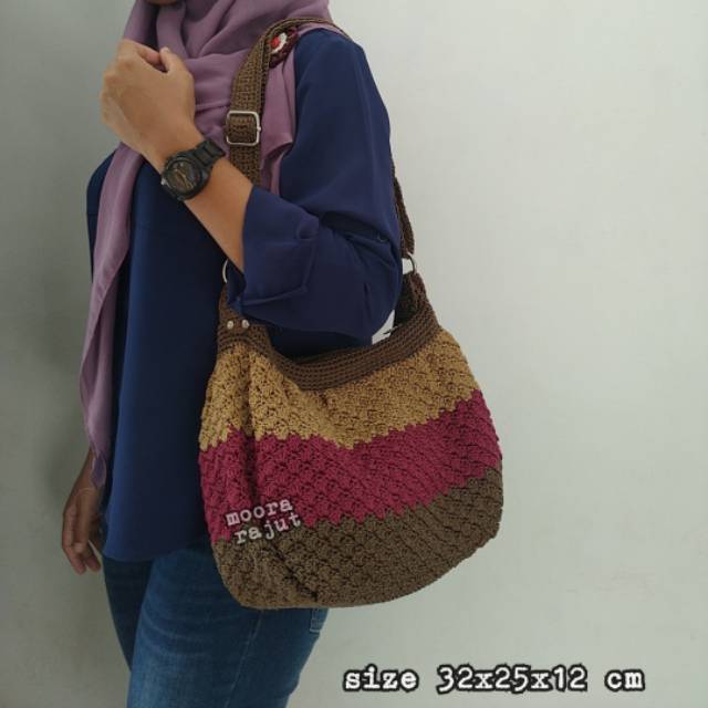 Jual moora rajut Tas rajut nilon HOBO MINI FULL RAJUT MOCCA KOMBINASI ...