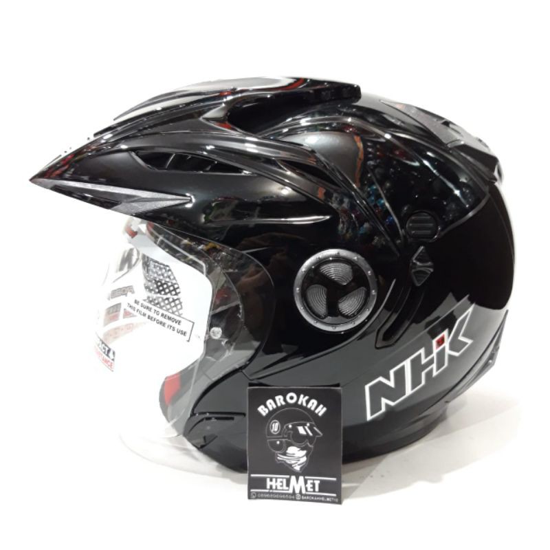 Jual Helm nhk aviator hitam glossy double visor original | Shopee Indonesia
