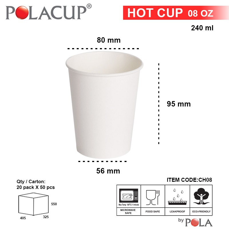 Jual POLA Paper Hot Cup 8 oz / Gelas Kertas Single Wall 240 ml - 50pcs | Shopee Indonesia