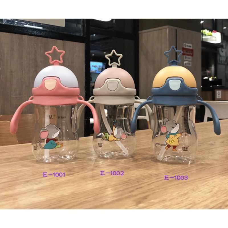 Jual Botol minum anak sekolah lucu tanduk bintang sedotan gagang dan tali panjang BPA free ...