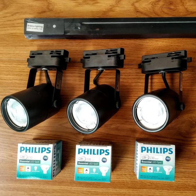 Jual Philips Set Lampu Rel Track Artalux Led Sorot Philips 3W + Rel 1 M ...