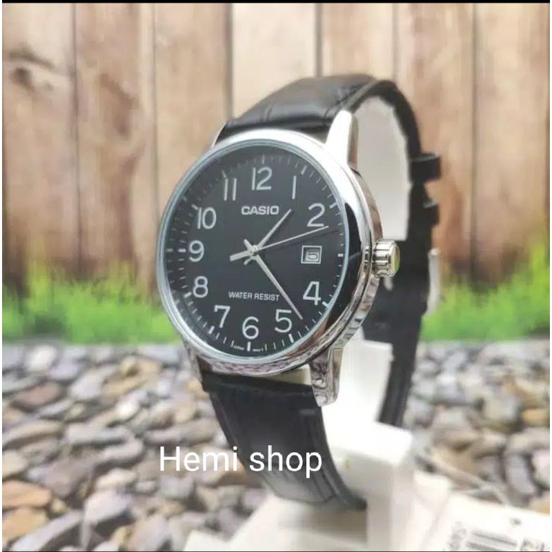 Jual Casio Analog Jam Tangan Pria Strap Kulit Hitam MTP-V002L-1B ...