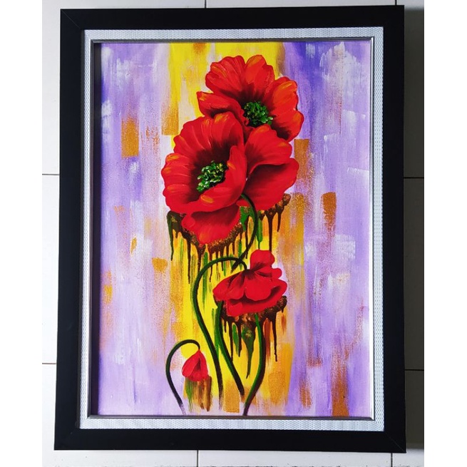 Jual lukisan abstrak bunga sudah dengan pigura | Shopee Indonesia
