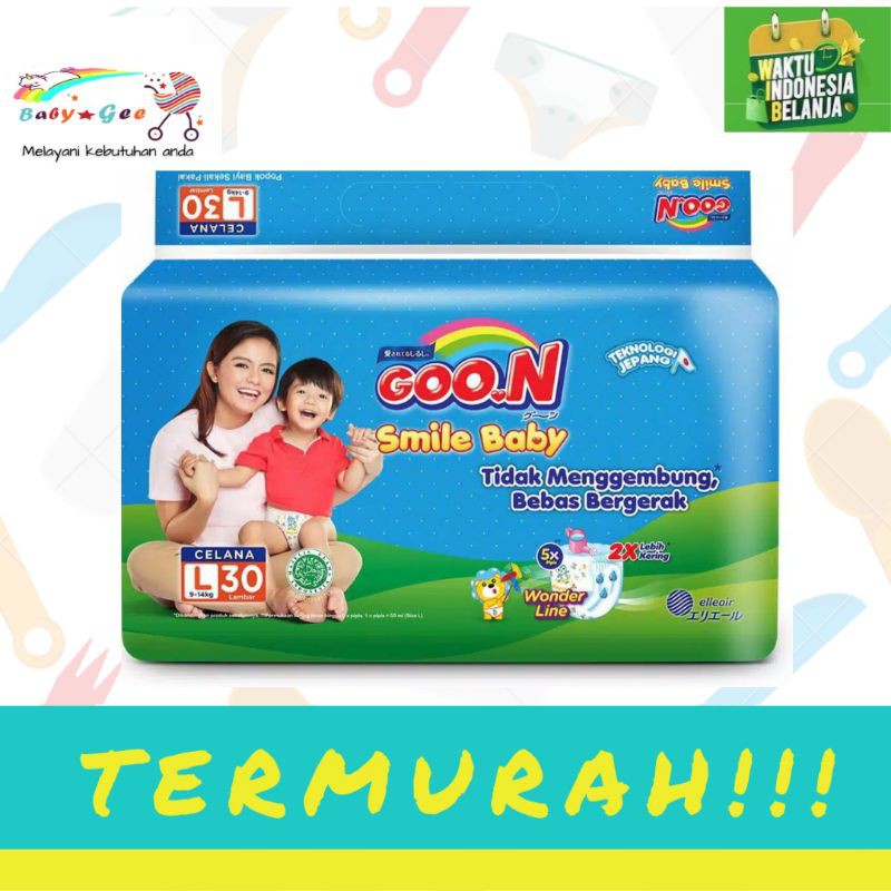 Jual Goon Smile Baby L30 popok sekali pakai tipe celana | Shopee Indonesia