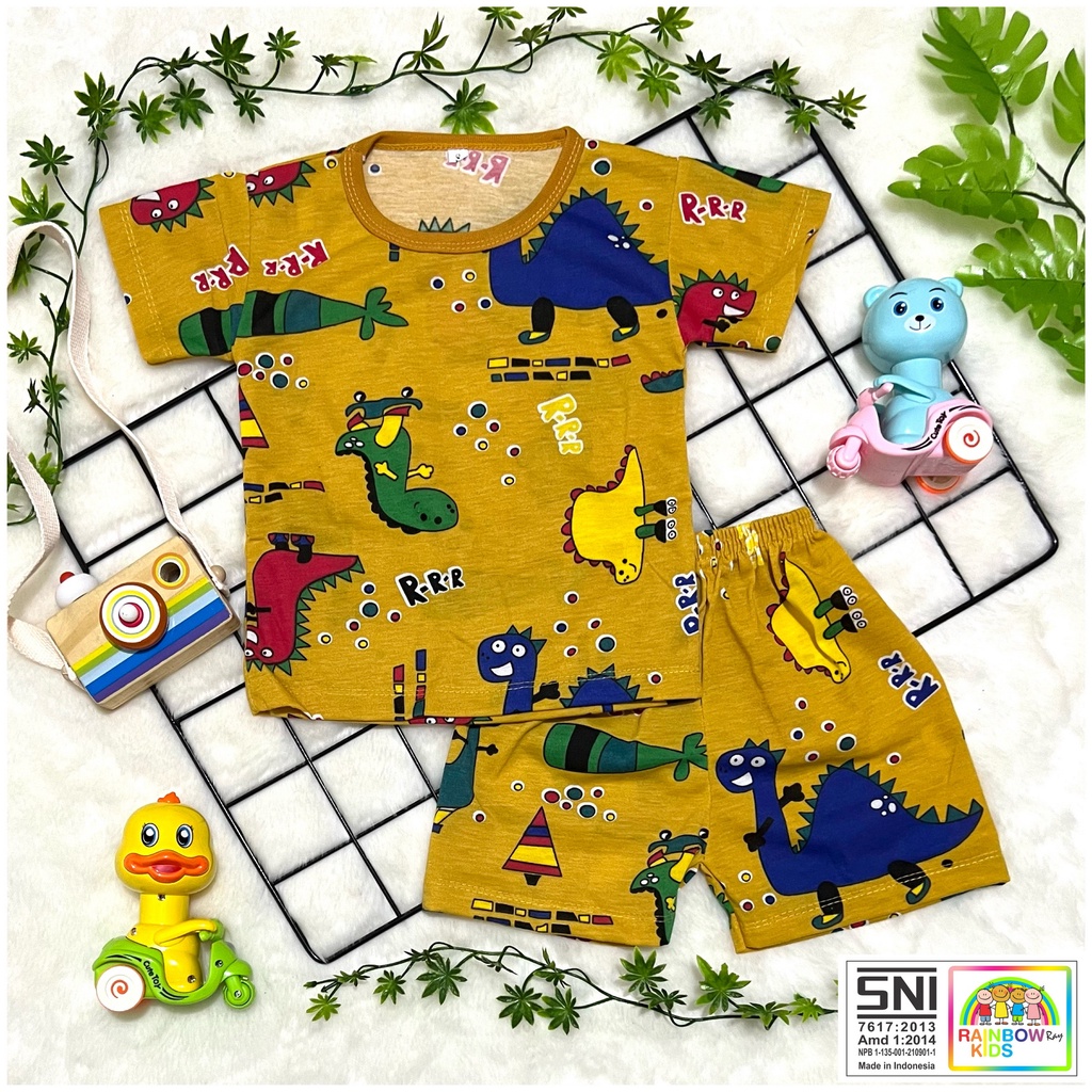 Jual RAINBOW SETELAN PENDEK / SET BAJU ANAK UNISEX COWOK/CEWEK USIA 1- 7 TAHUN DINO POLKA PDK ...