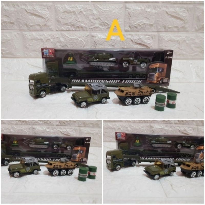 Jual Mainan Set Diecast Truck Hauler Kendaraan Tentara- Mainan Truk ...