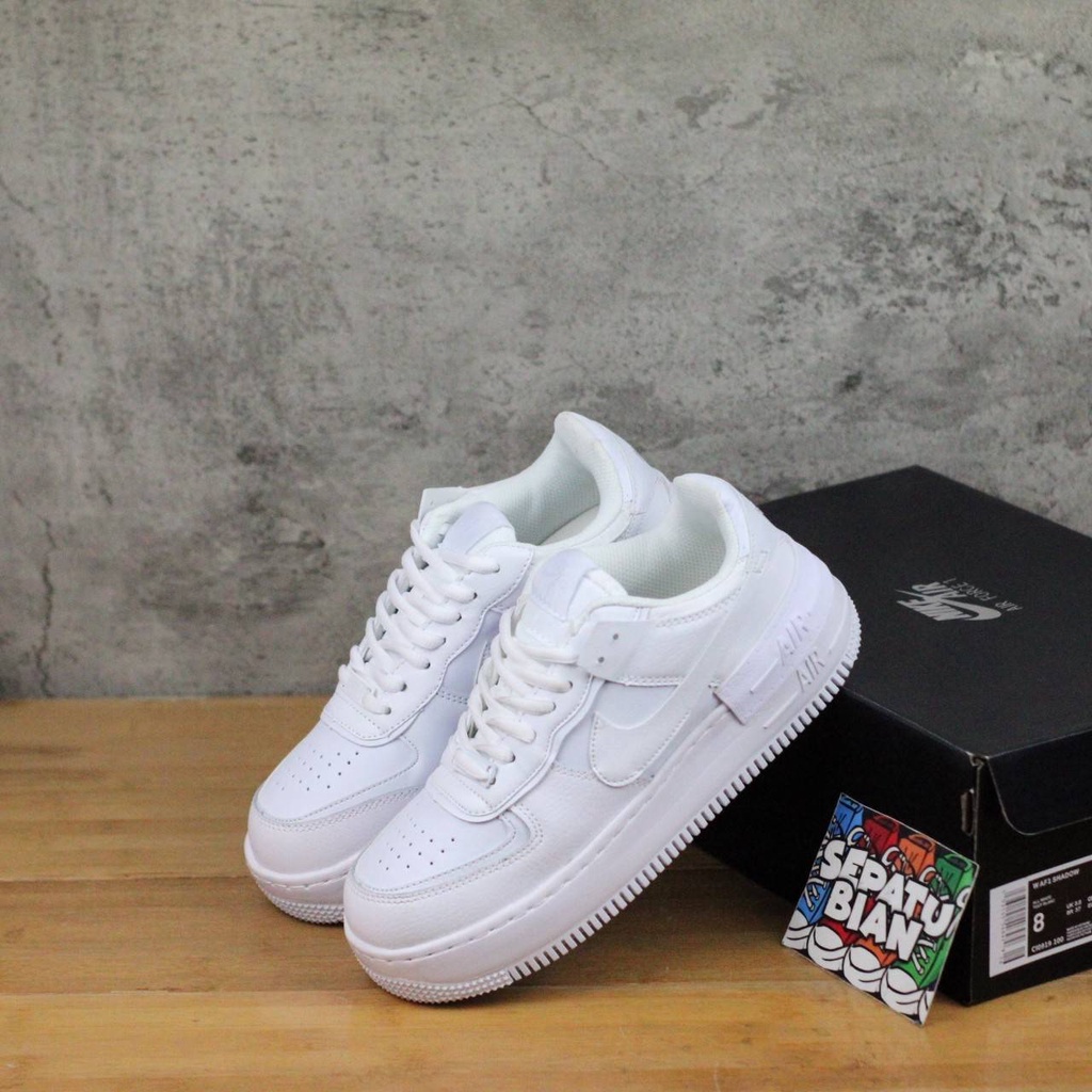 Jual Sepatu NIKE Air Force 1 Shadow All Full White Putih Polos | Shopee ...