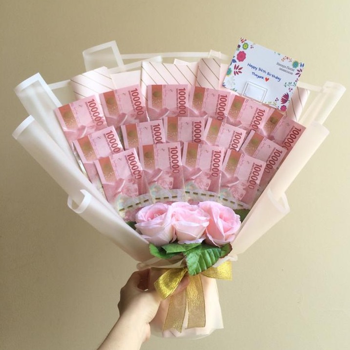 Jual Buket Bunga Mawar Uang Asli Money Rose Flower Bouquet Kado Bucket ...