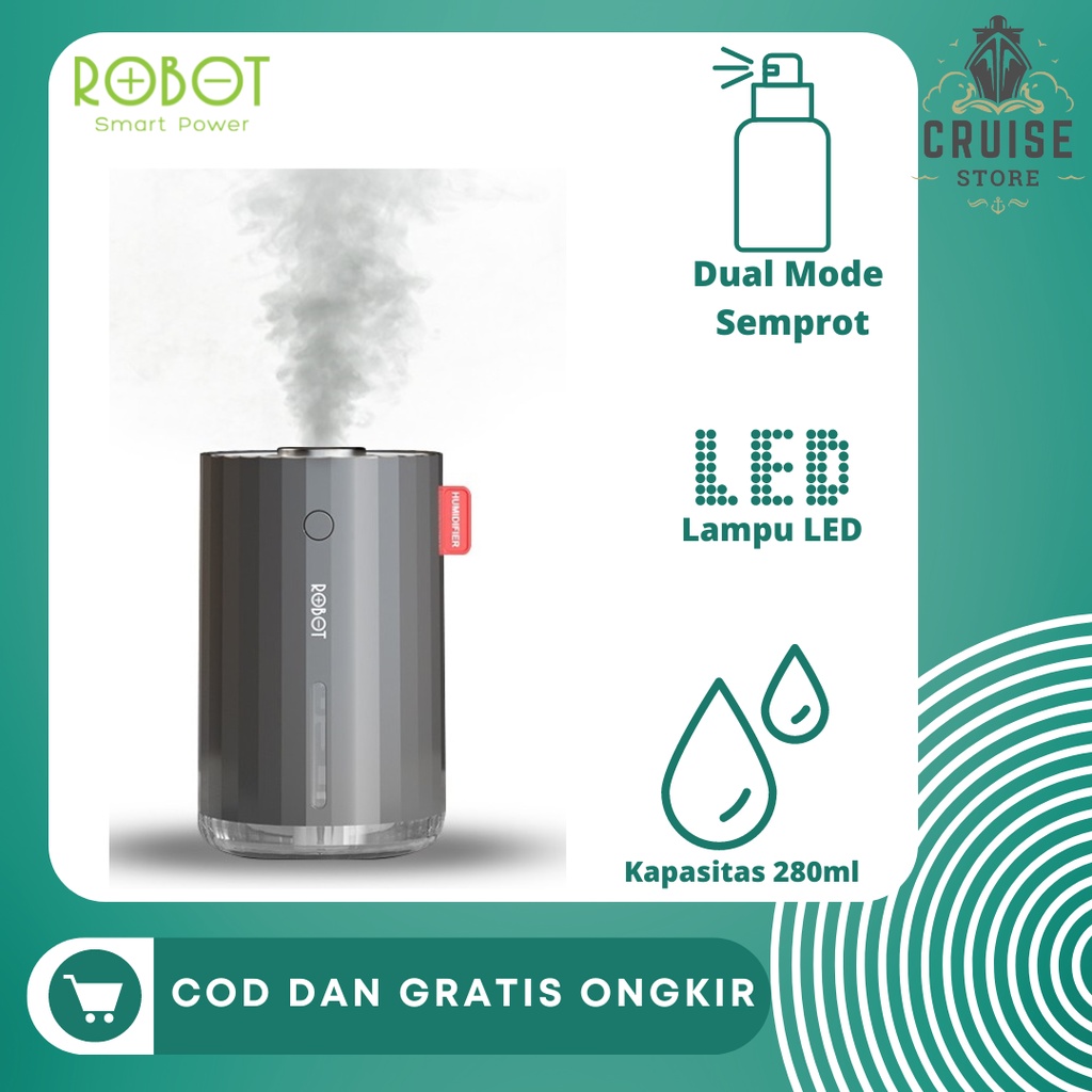 Jual ROBOT RT-H02 Dekstop Humidifier Diffuser Gray 280ML LED Original ...