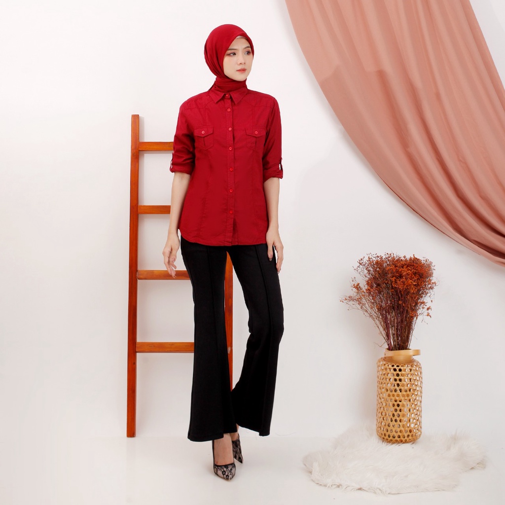 Jual Baju Kemeja Kerja Wanita Polos Hem Lengan Panjang Tangan Skoder ...