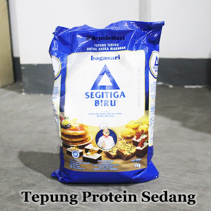 Jual Tepung Protein Sedang Bogasari Segitiga Biru 1kg kemasan | Shopee ...