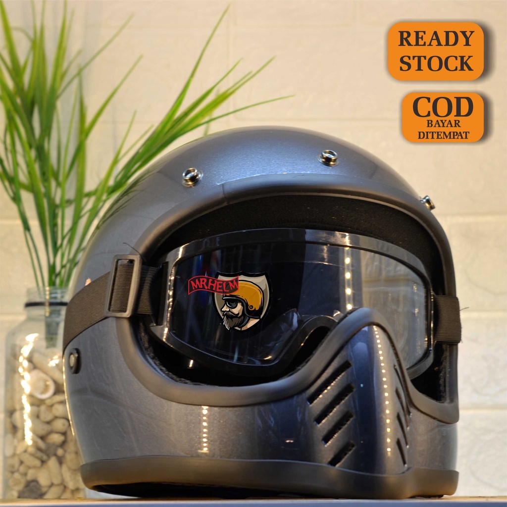Jual HELM CUSTOM RETRO MOTO 3 WITH GOGGLE CROSS ( MR HELM ) | Shopee ...