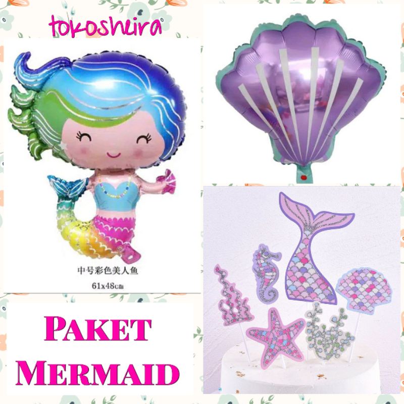 Jual Balon Mermaid Jumbo 60 cm Balon Kerang Laut Ungu Cake Topper ...