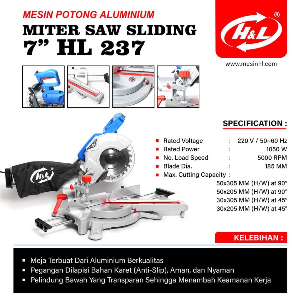 Jual H&L HL 237 Mesin Gergaji Alumunium 7" Miter Saw Sliding 7 Inch | Shopee Indonesia