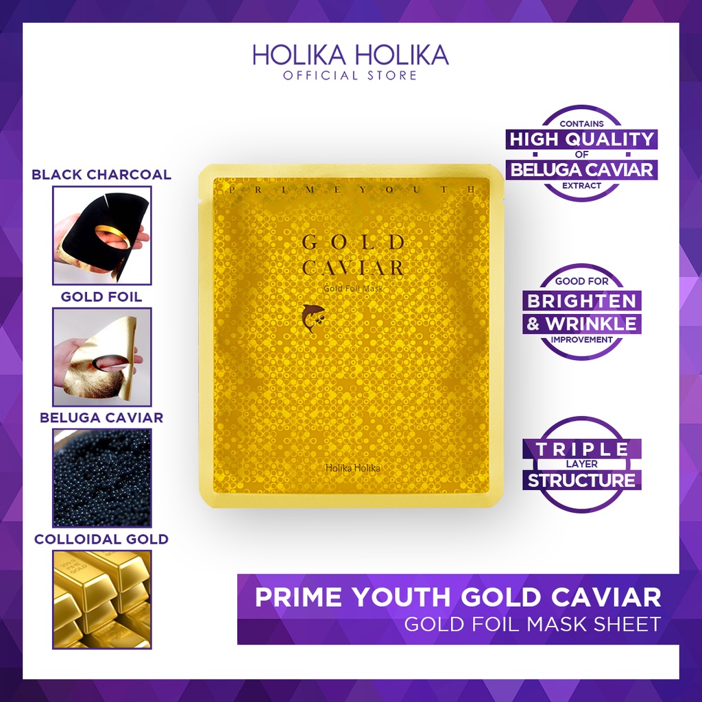 Jual Holika Holika Prime Youth Gold Caviar Gold Foil Mask | Masker ...