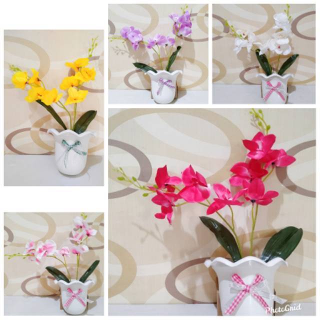 Jual Bunga anggrek artificial + vas dinding (satu set) | Shopee Indonesia