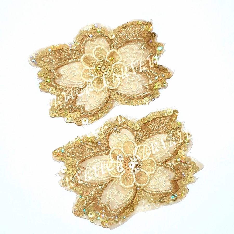 Jual Aplikasi Tabur Jahit Bunga 5 Kelopak Lis Payet Emas (1 Pcs ...
