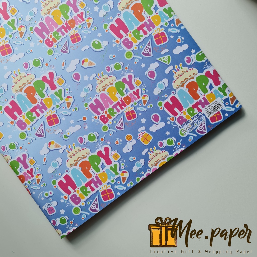 Jual Kertas Kado Sansan Wawa Motif HBD 23 / Gradasi Blue, Bungkus ...