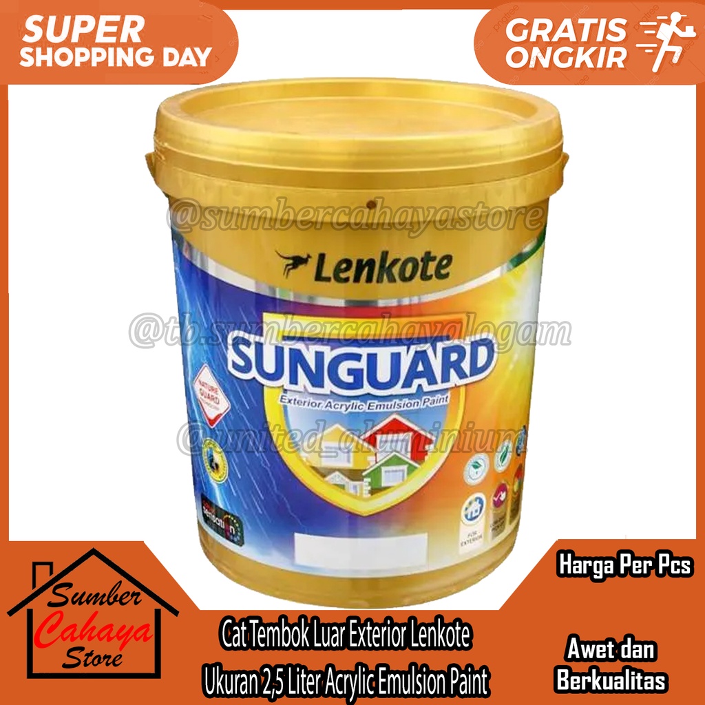Jual Cat Tembok Luar Exterior SUNGUARD Lenkote Ukuran 2,5 Liter Acrylic ...