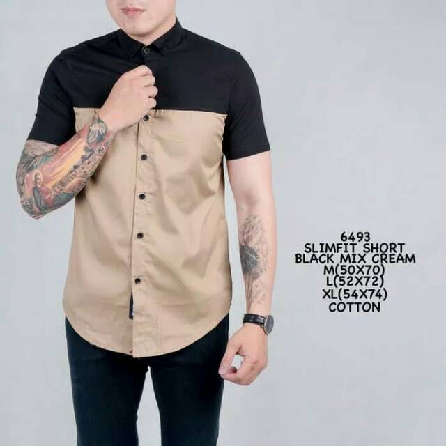 Jual Kemeja Cream Krem Hitam Kombinasi Pria Seragam Kerja Kantor ...
