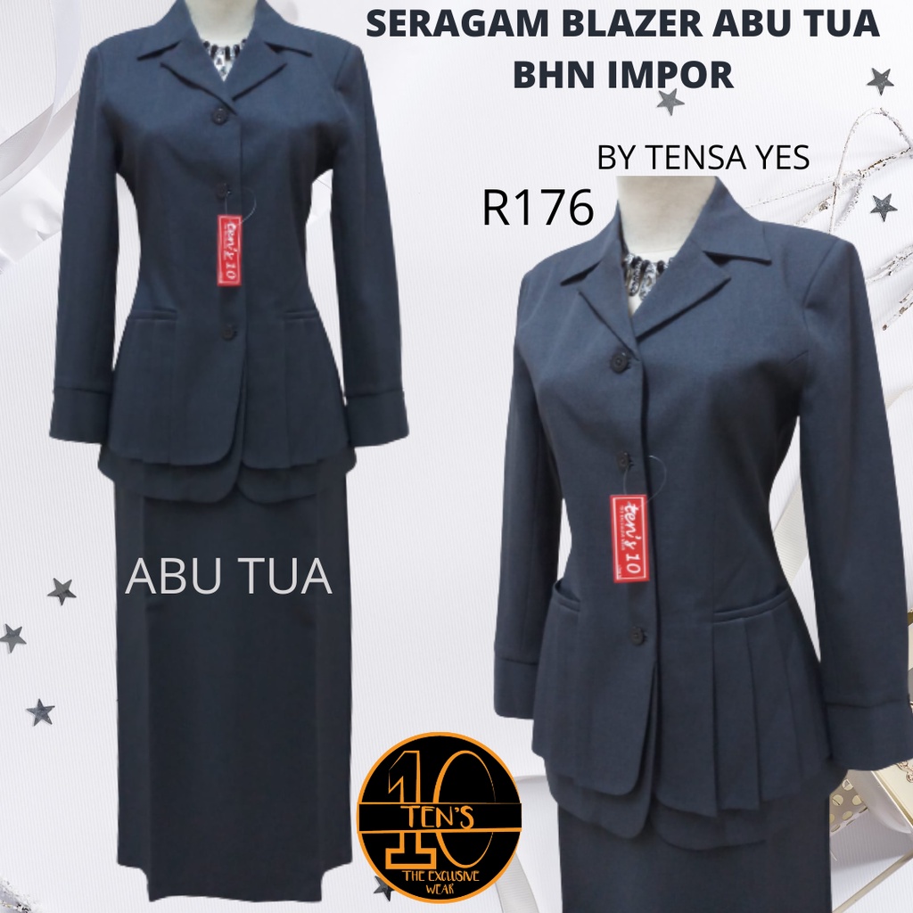 Jual R176 Seragam blazer jas abu tua stelan rok pjg bahan import by Tensa Yes Tens10 | Shopee ...