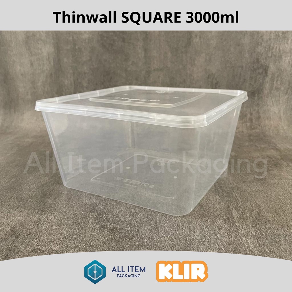 Jual Thinwall KLIR SQUARE 3000ml / Kotak Plastik / Kotak Makan @25 Pcs ...