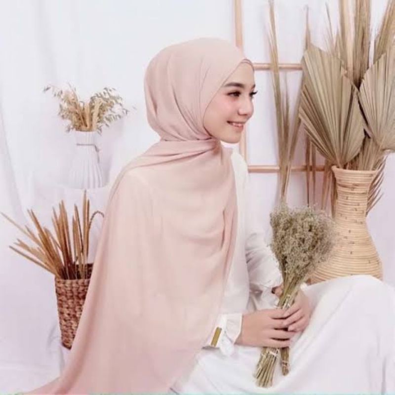 Jual pashmina ceruty babydoll polos warna Krem by khazanah hijab | Shopee Indonesia