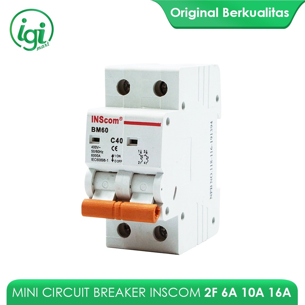 Jual MCB LISTRIK INSCOM 2P 6A 10A 16A / MINI CIRCUIT BREAKER 2 PHASE 2 ...