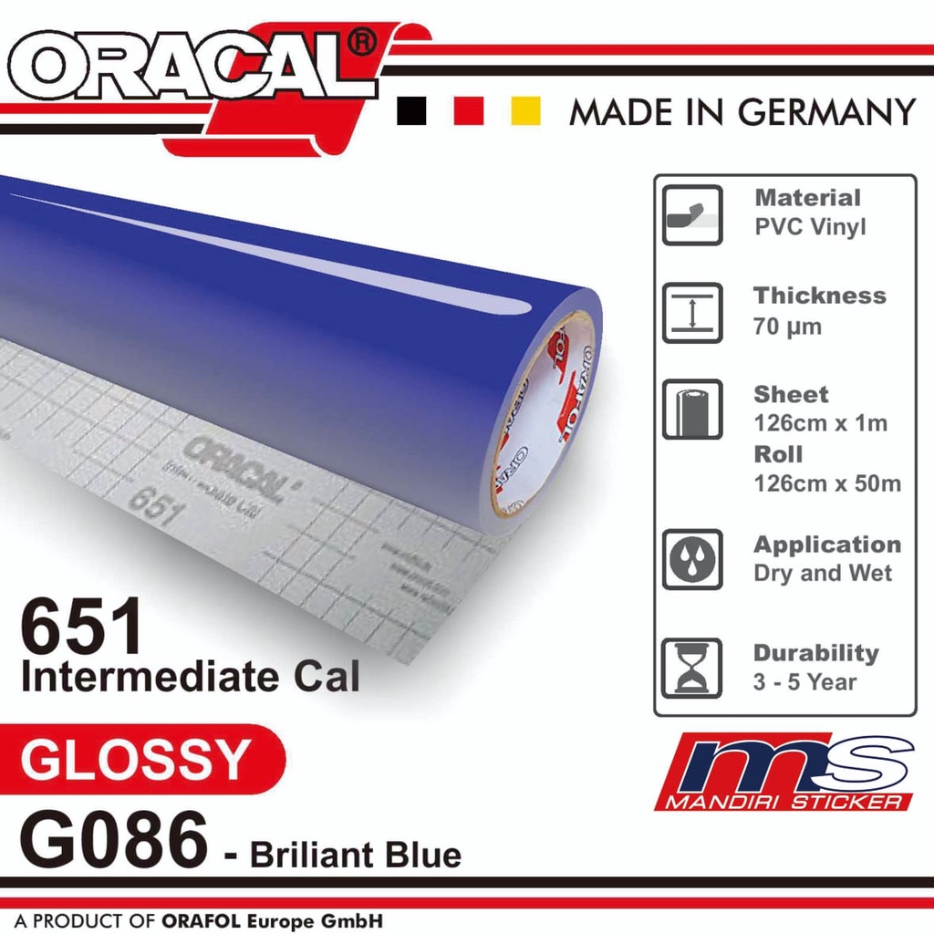 Jual Sticker ORACAL 651 - G086 Brilliant Blue Gloss Cutting Stiker ...